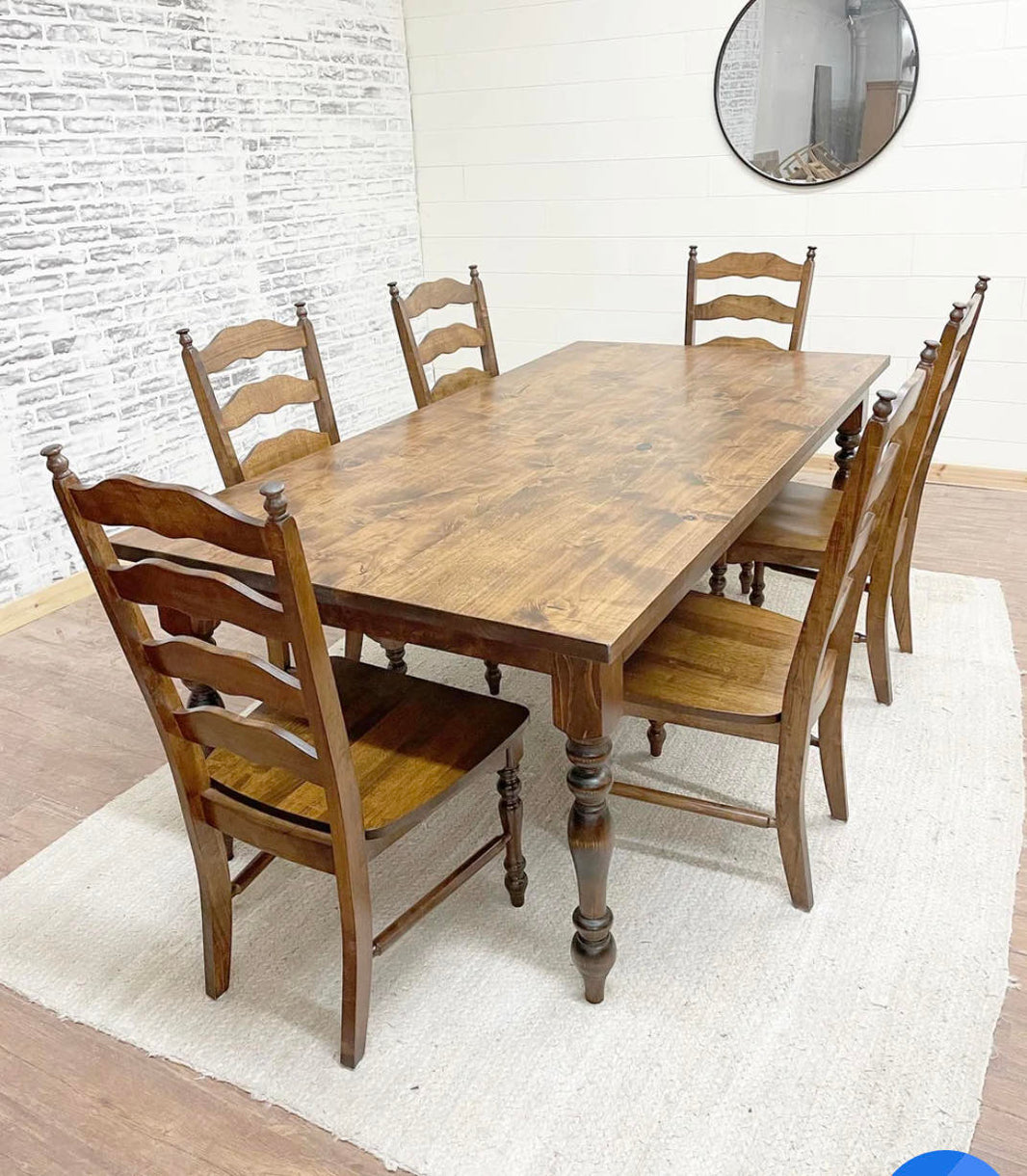 6' L x 42" W Rustic Alder Dining Table with 6 Maine Ladder Chairs